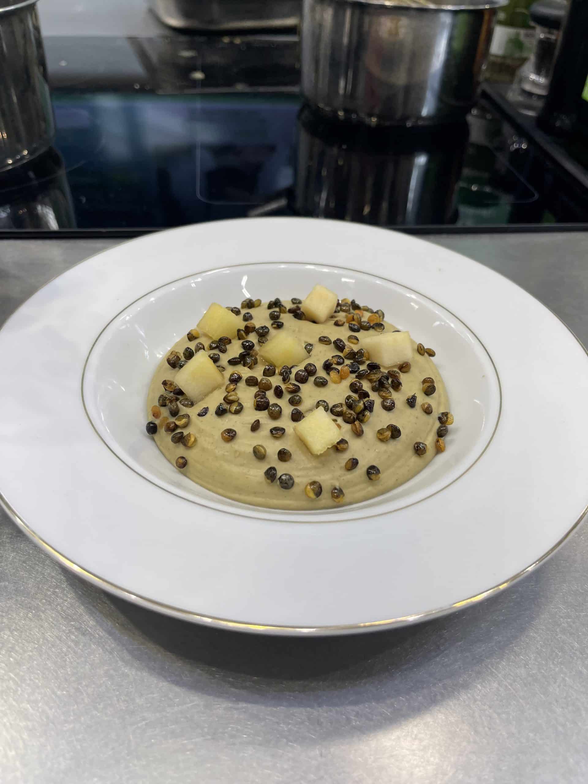 Recette • Espuma de lentilles, pop-corn de lentilles par Alain Fontaine